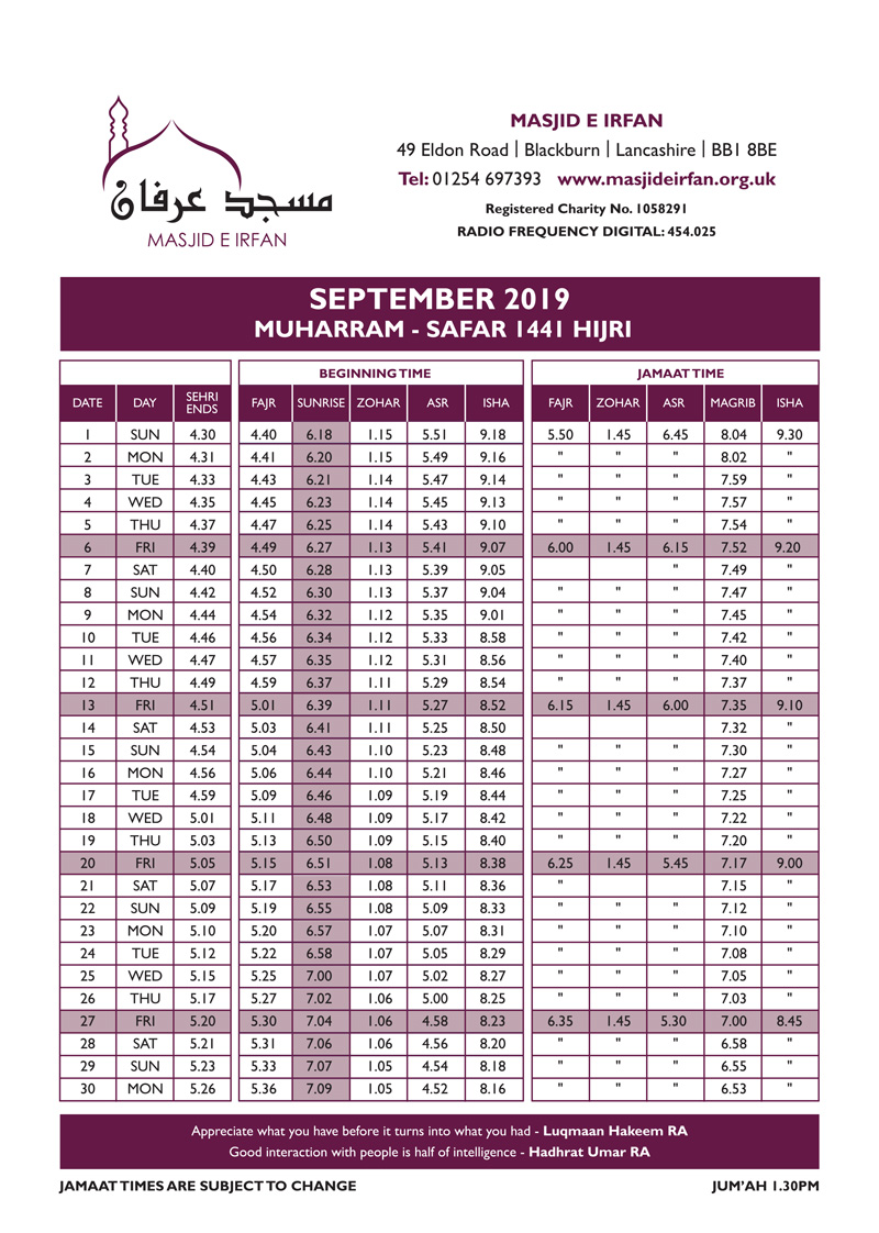 Salaah Times – Masjid-e-Irfan