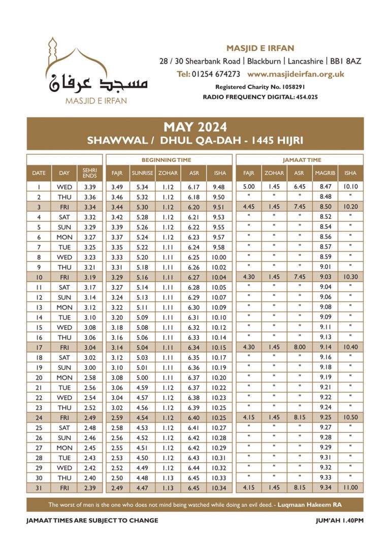Salaah Times – Masjid-e-Irfan