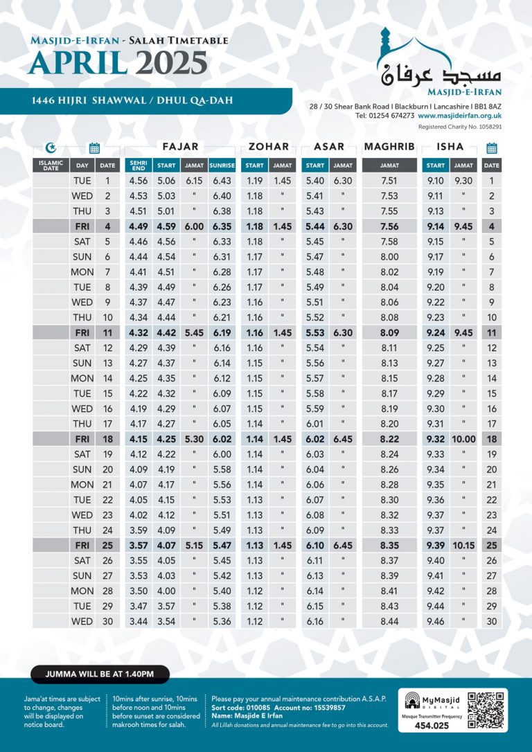 Salaah Times – Masjid-e-Irfan
